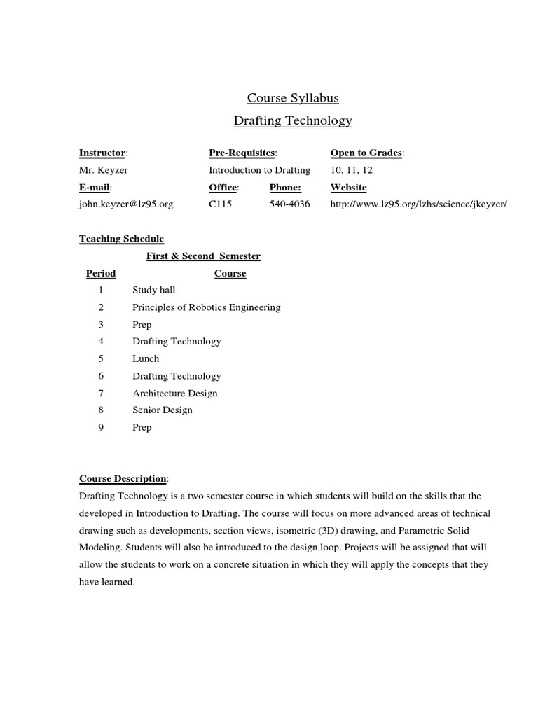 Drafting Technology Course Syllabus | PDF | Technical Drawing | 3 D ...