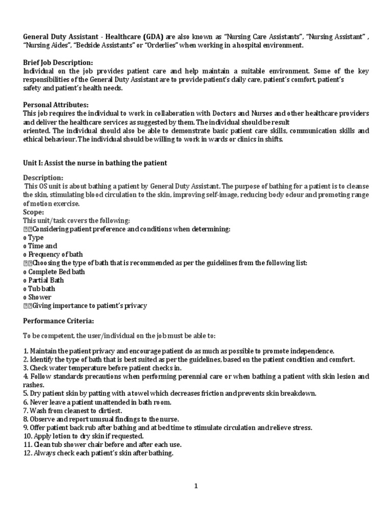 General Duty Assistant | PDF | Health Care | Nursing