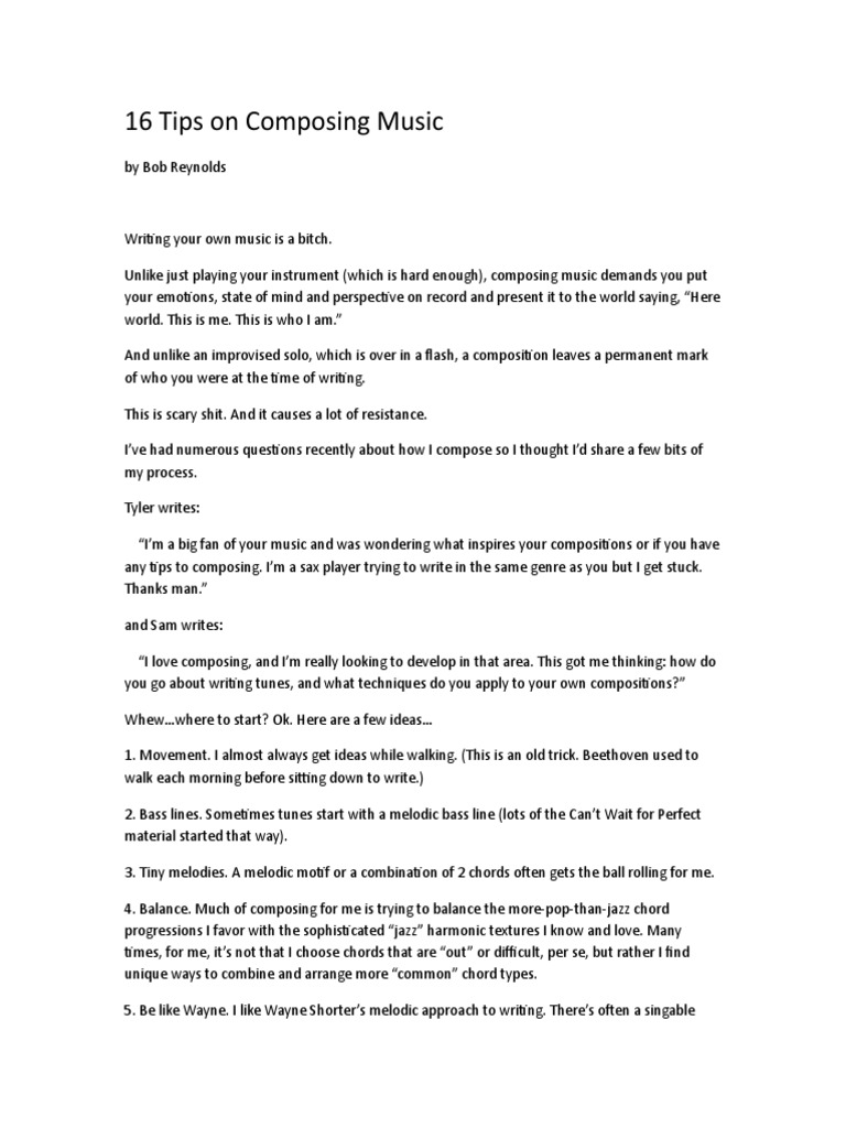 16 Tips Composing Music | PDF | Musical Compositions | Chord (Music)