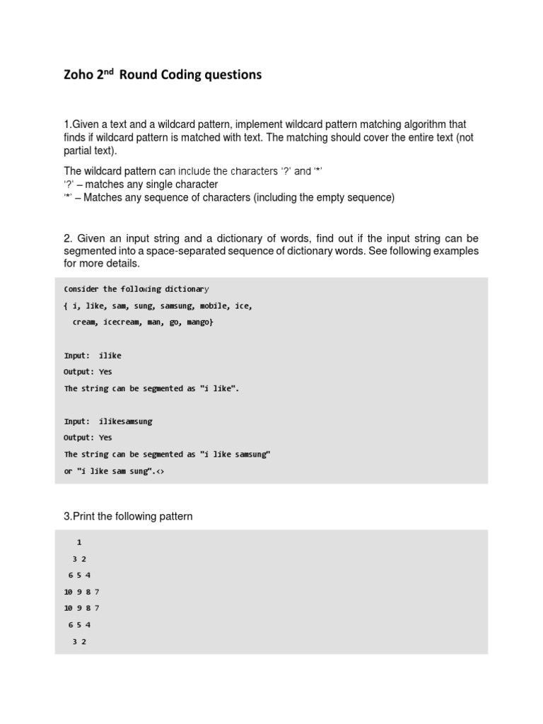Zoho 2nd And 3rd Round Coding Questions Pdf String Computer 5812
