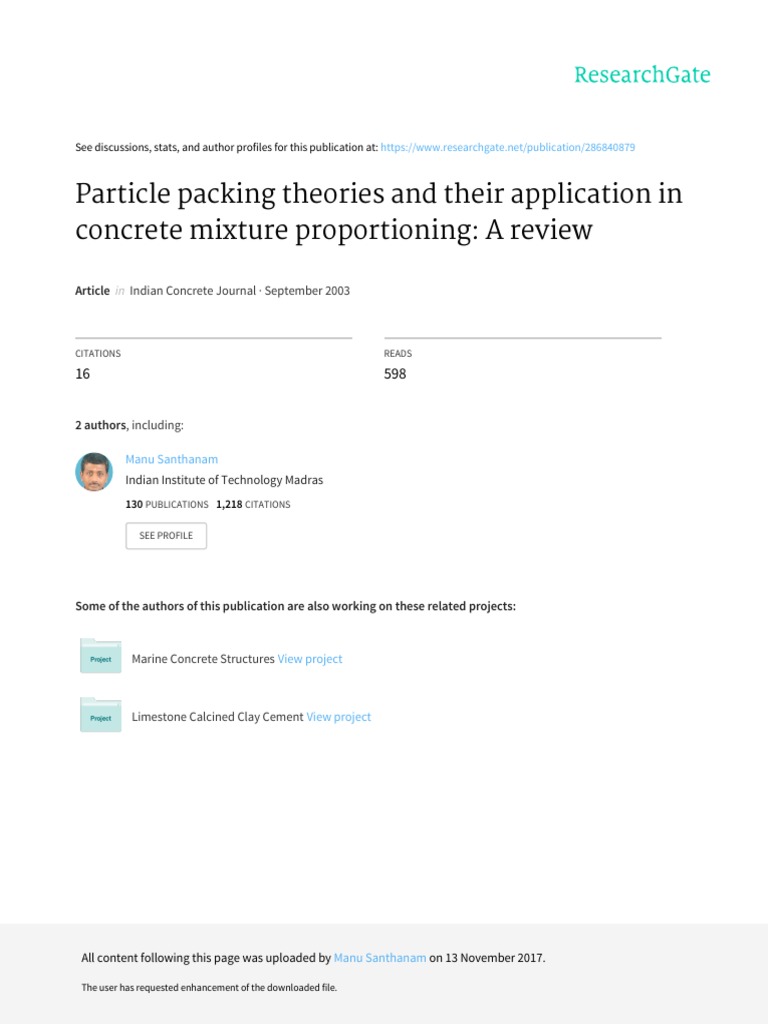 Particle Packing Theories and Their Application in Concrete Mixture ...