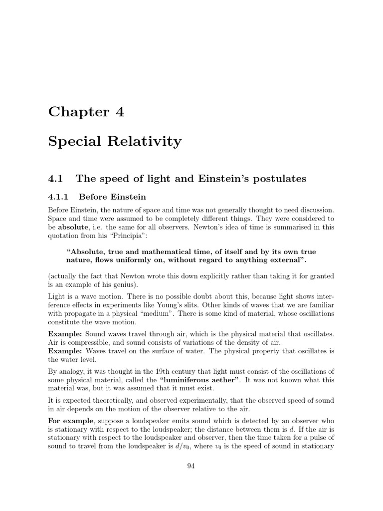 Special Relativity | PDF | Luminiferous Aether | Speed Of Light