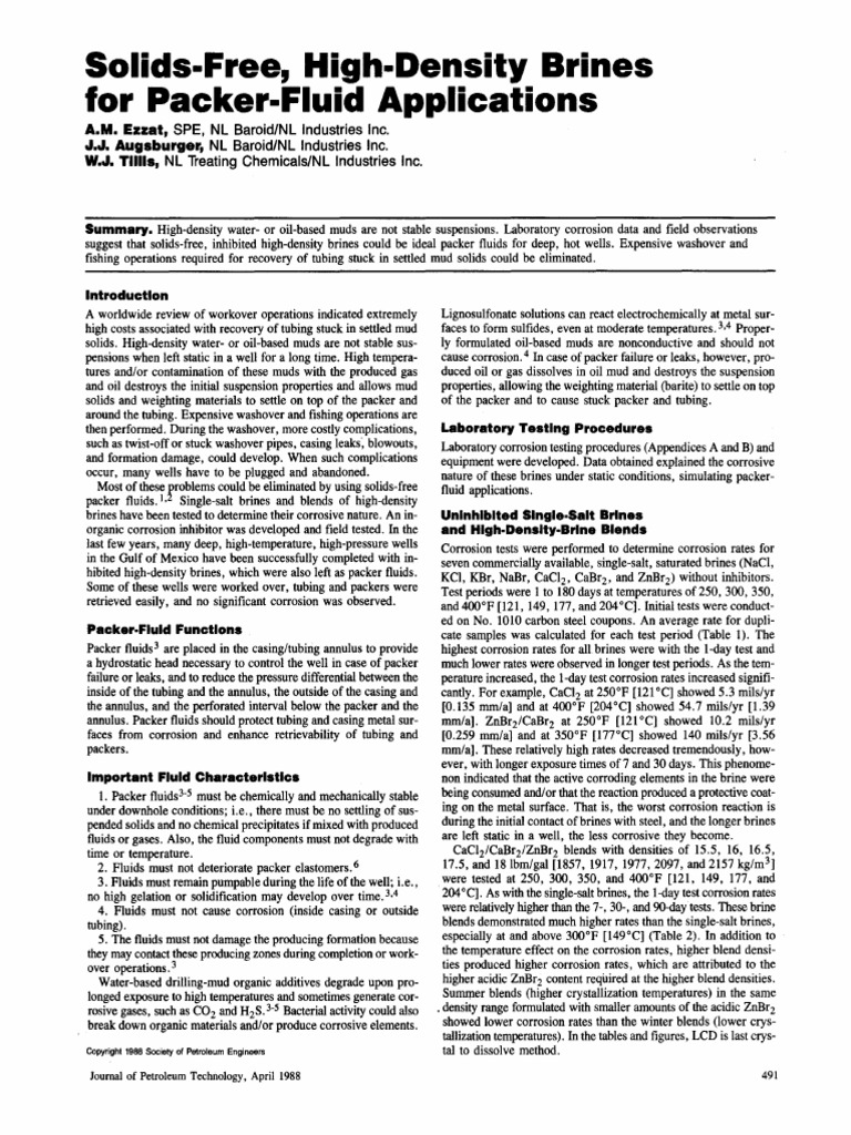Solids-Free, High-Density Brines For Packer-Fluid Applications | PDF ...