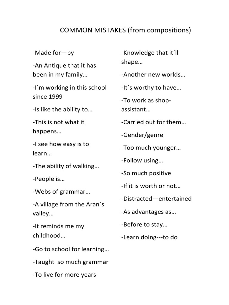 COMMON MISTAKES (From Compositions) | PDF