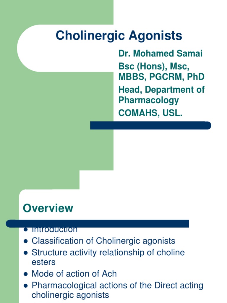 Cholinergic Agonists: Dr. Mohamed Samai BSC (Hons), MSC, MBBS, PGCRM ...