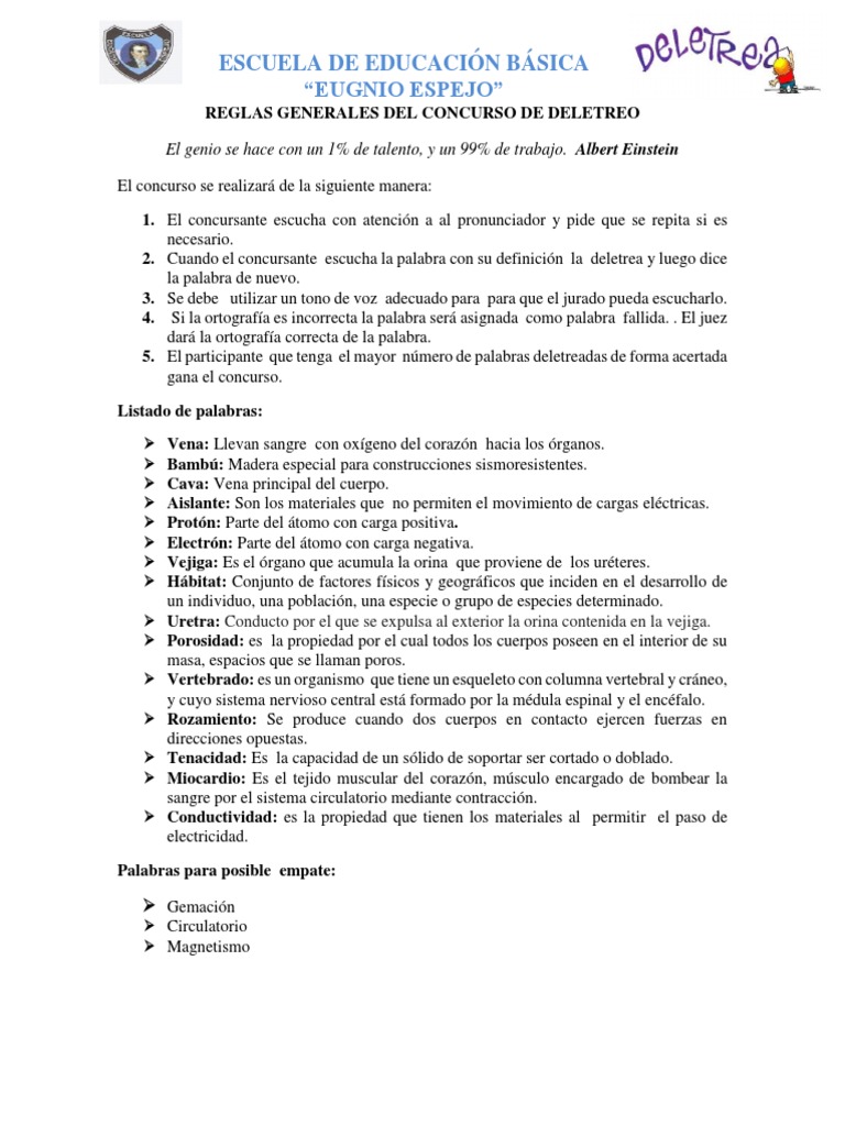 Reglas Concurso Deletreo Escolar | PDF | Músculo | Sistema circulatorio