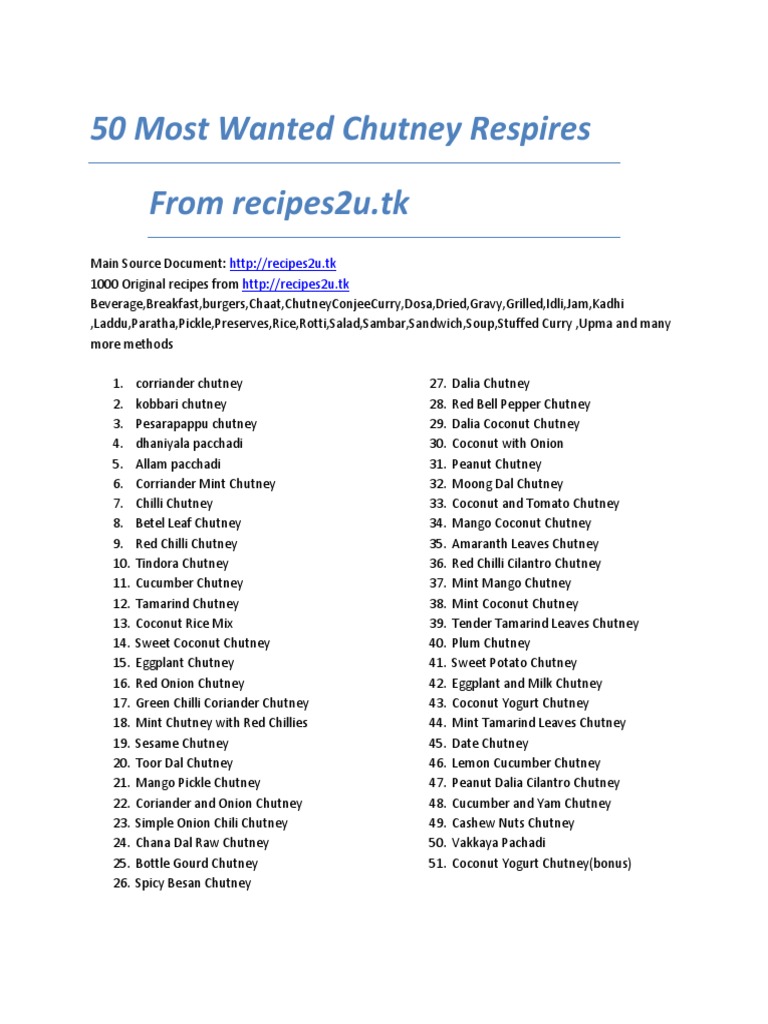 Top 50 Chutney Recipes Collection | PDF | Chutney | Curry