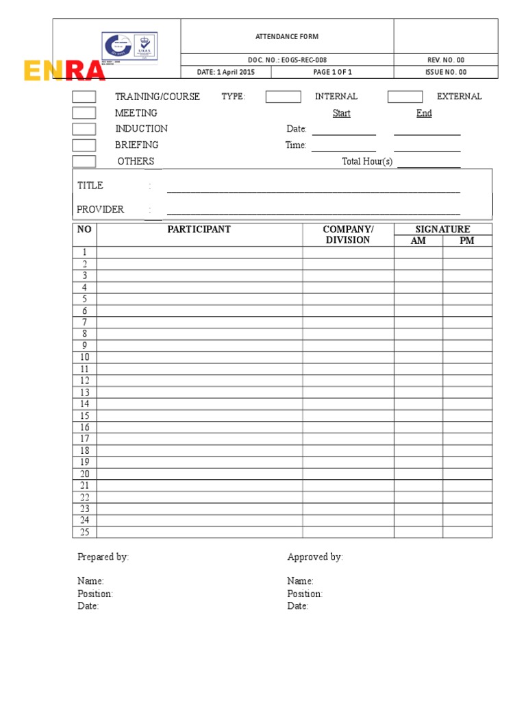EO REC 008 Attendance Form | PDF