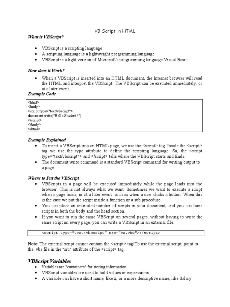 VB Script in HTML | PDF | Scripting Language | Html Element