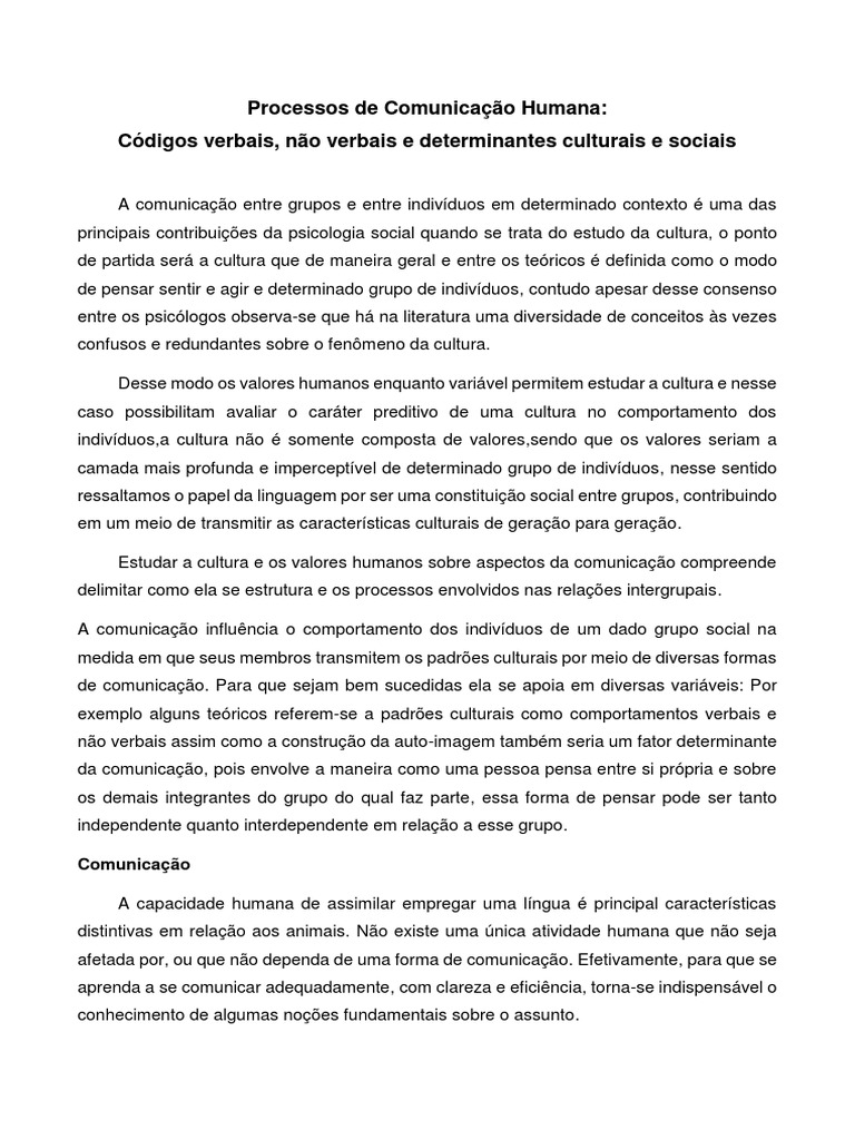 Comunicação Humana: Verbal e Não Verbal | PDF | Comunicação | Humano