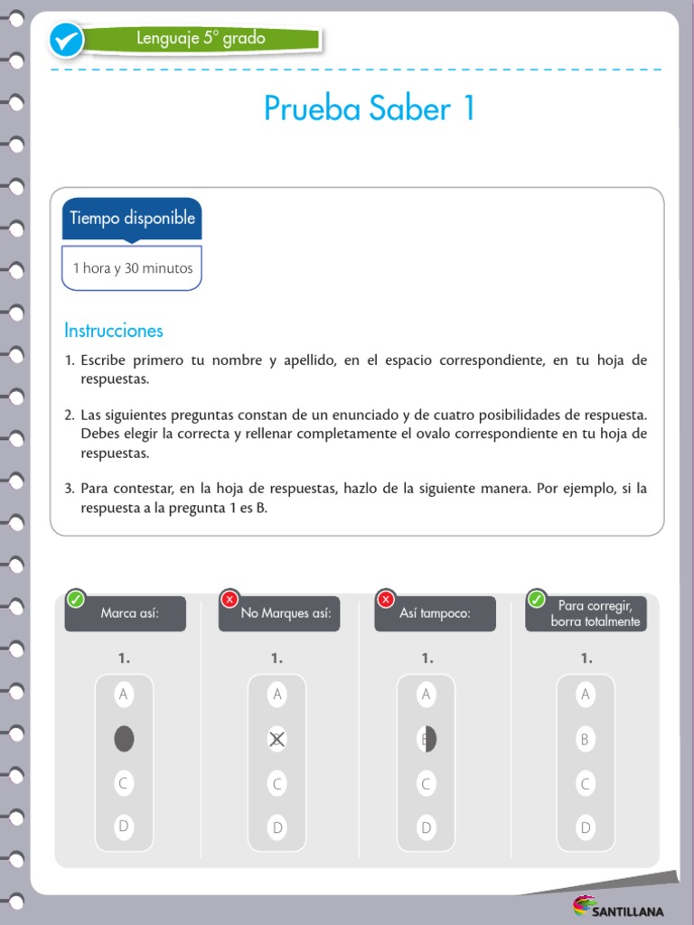 Prueba Saber LENGUAJE 5º - Respuestas (SANTILLANA) | PDF | Libros | Idiomas