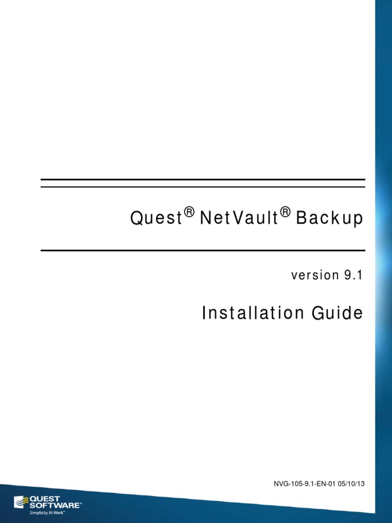 Quest Netvault Backup: Version: Product Number: Nvg-105-9.1-En-01 | PDF | Backup | Areas Of ...