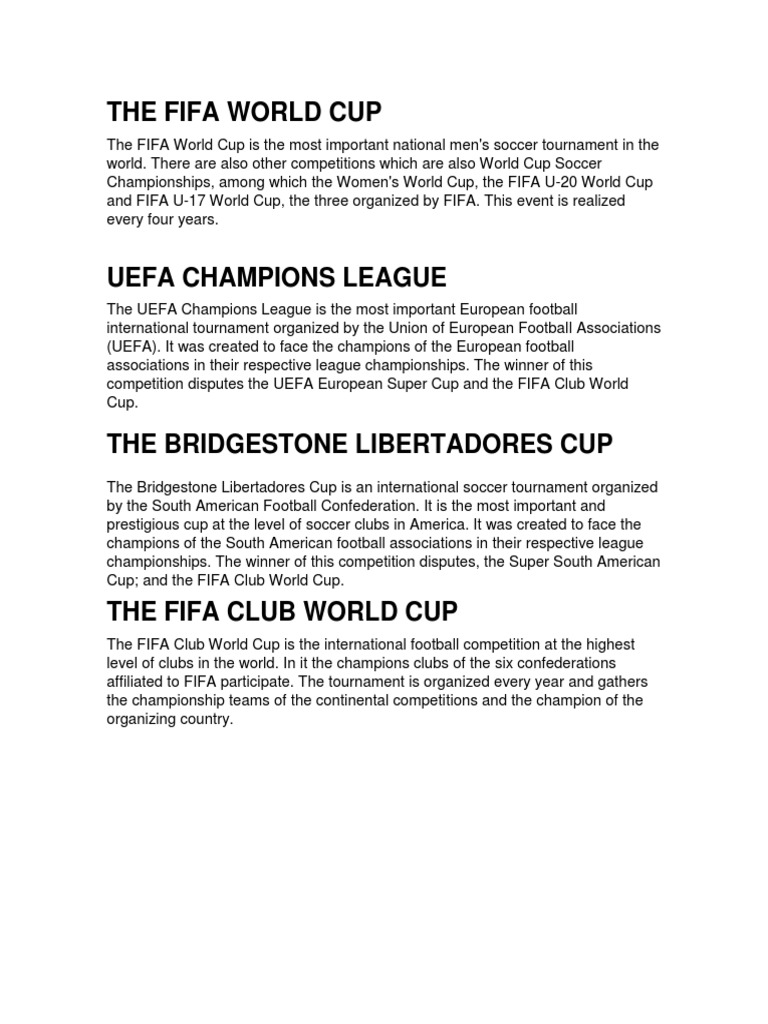 Global Soccer Tournaments Overview | PDF | Politics | Travel