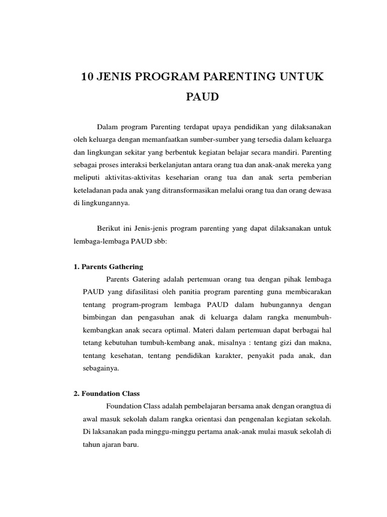 10 Jenis Program Parenting Untuk Paud | PDF