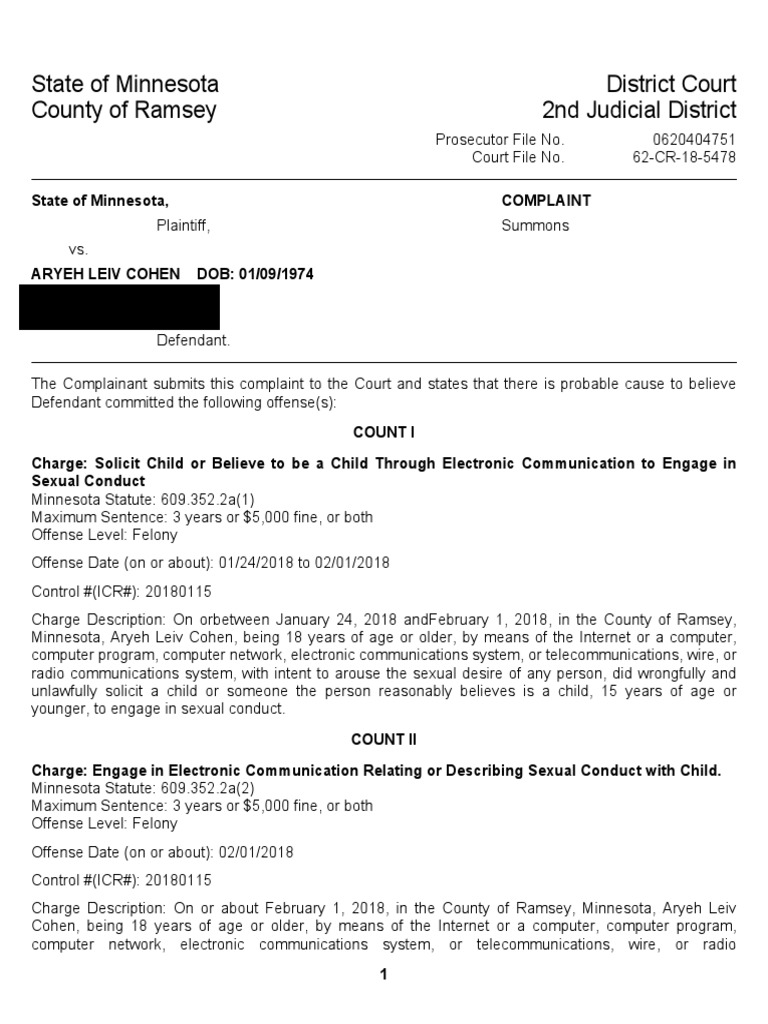 Charging Documents Aryeh Cohen | PDF | Arrest | Bail