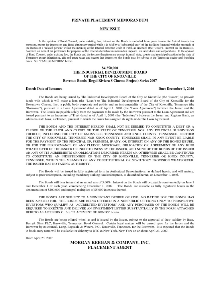 Sample PPM | Bonds (Finance) | Debt