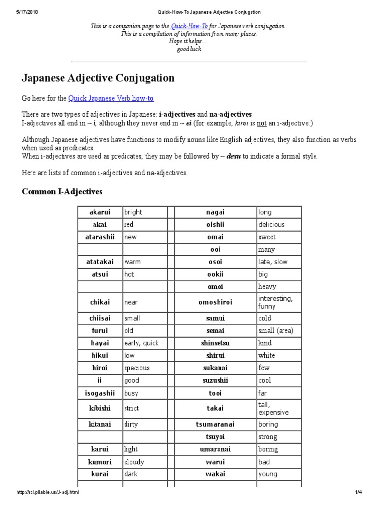 Japanese Adjective Conjugation: Quick Japanese Verb How-To | Download ...