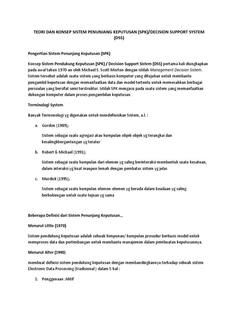 Teori Dan Konsep Sistem Penunjang Keputusan (SPK) Decision Support ...