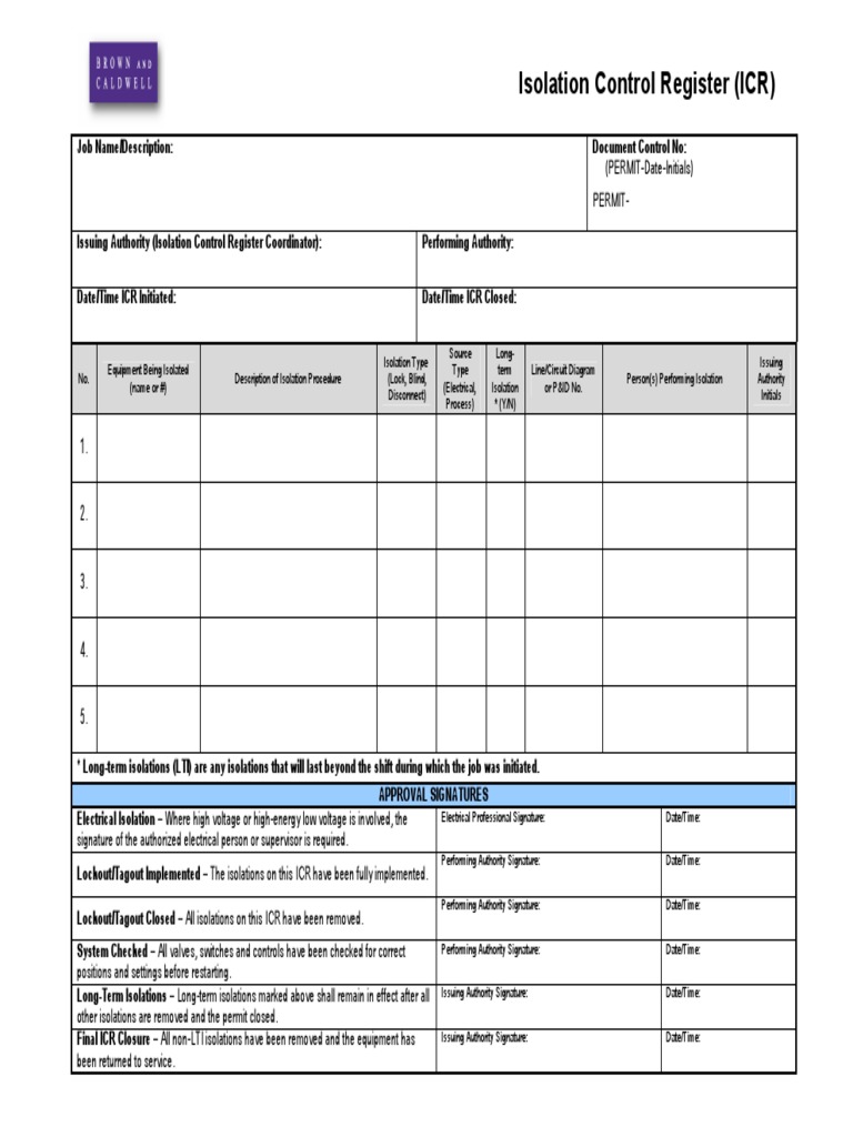 Isolation Control Register (ICR) : (PERMIT-Date-Initials) Permit | PDF ...