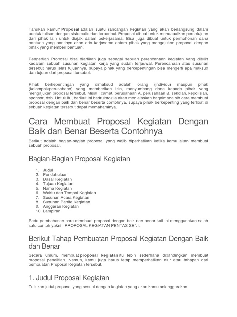 Contoh Proposal Kegiatan Pentas Seni | PDF