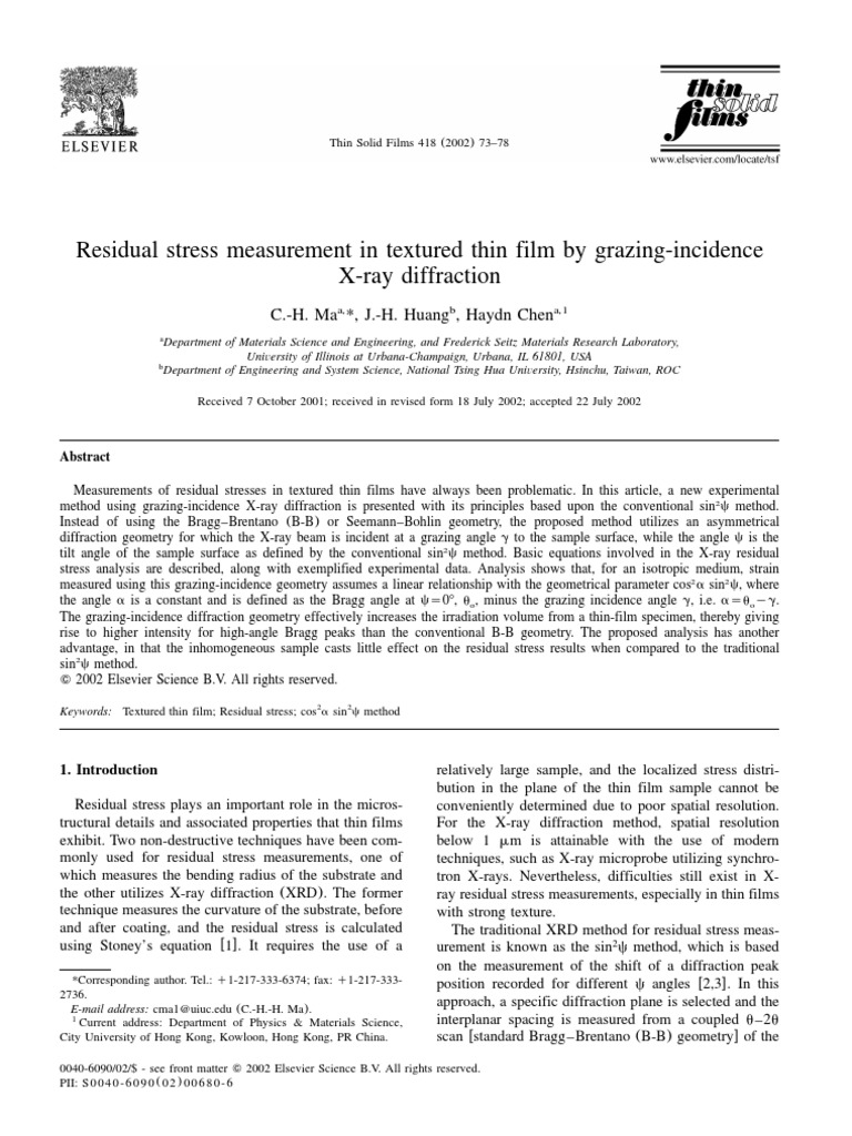 Thin Solid Films | PDF | X Ray Crystallography | Stress (Mechanics)