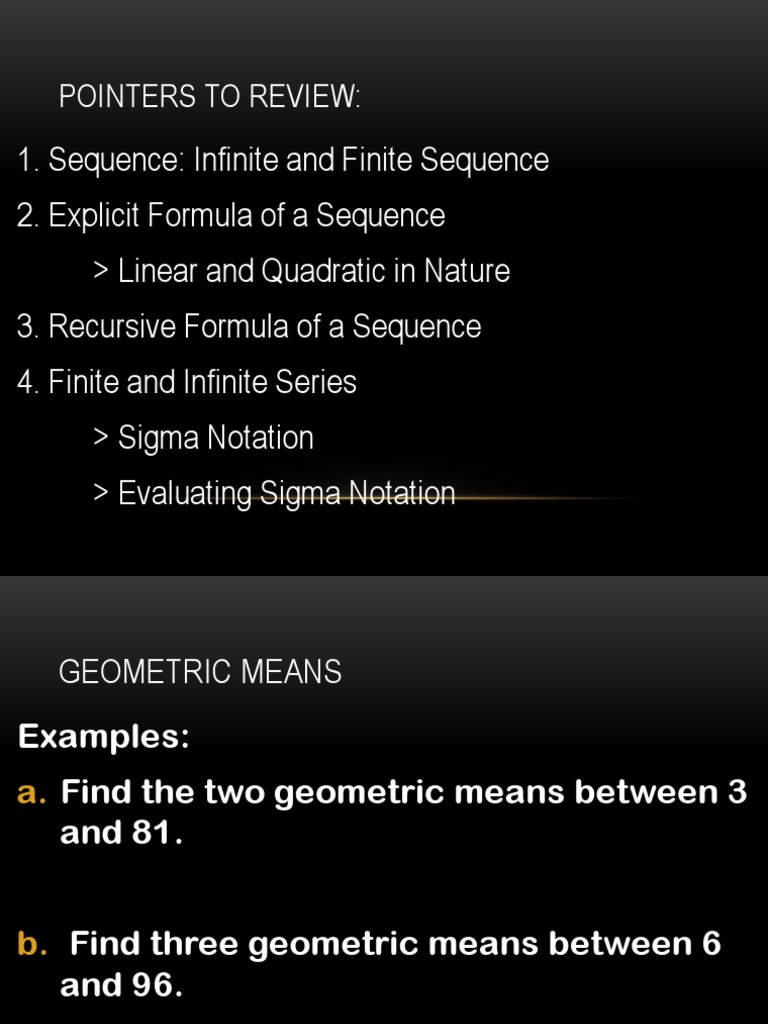 Geometric Sequences, Means and Series | PDF | Geometry | Sequence