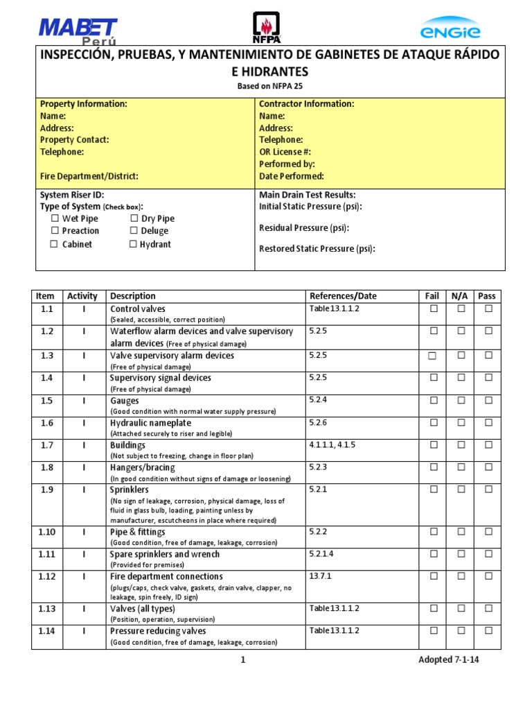 Nfpa 25 Form | PDF | Fire Sprinkler System | Manufactured Goods