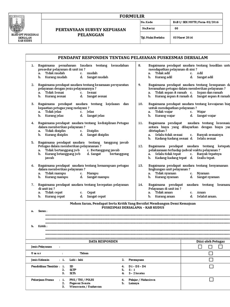 7.1.1.5 FORM Survey Kepuasan Pelanggan | PDF