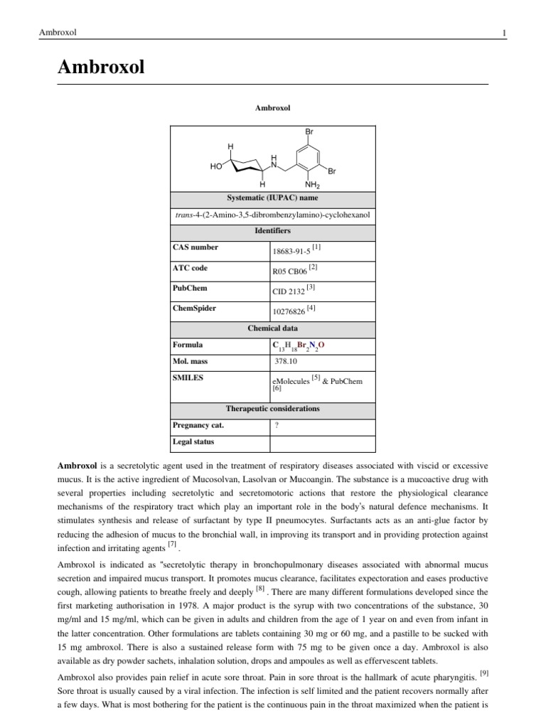 Ambroxol From Wikipedia | PDF | Drugs | Medical Treatments