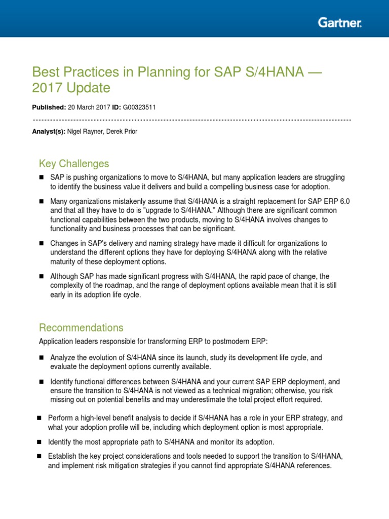 Best Practices Planning SAP S4 HANA | Sap Se | Enterprise Resource Planning