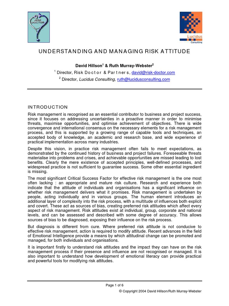 Managing A Risk Attitude | PDF | Attitude (Psychology) | Risk