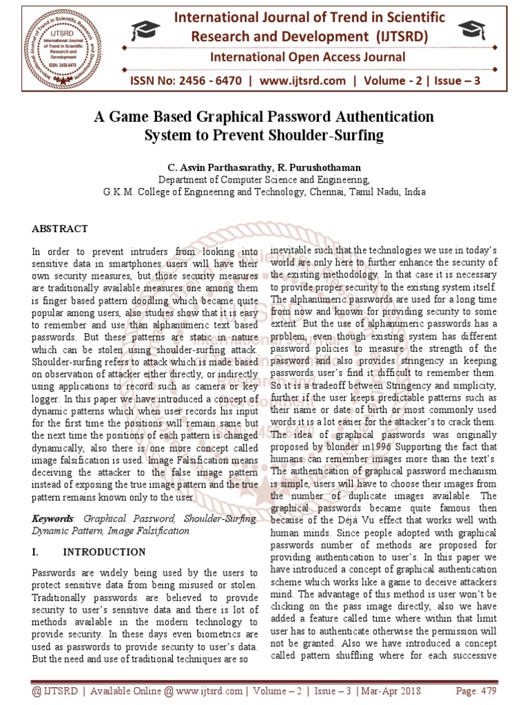 A Game Based Graphical Password Authentication System To Prevent ...