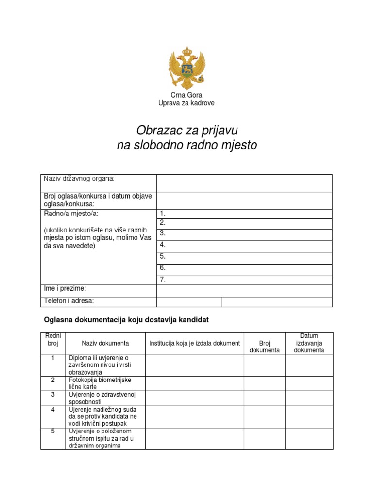 Prijava Na Oglas - Obrazac | PDF