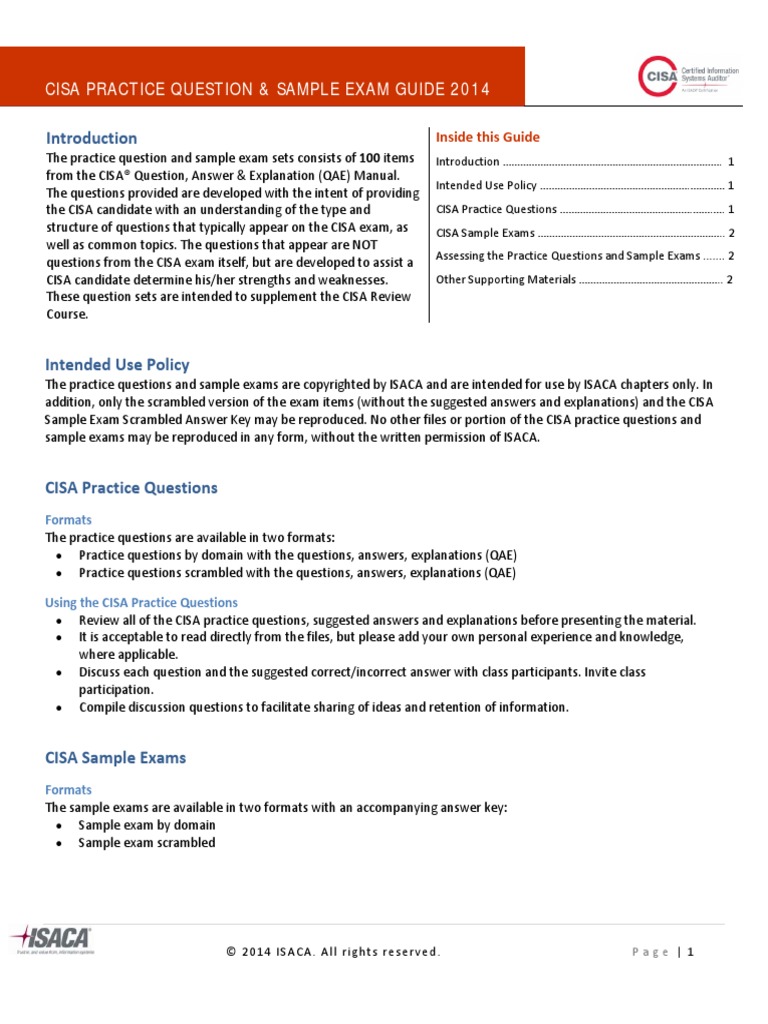 Cisa Practice Question & Sample Exam Guide 2014 | PDF | Test ...