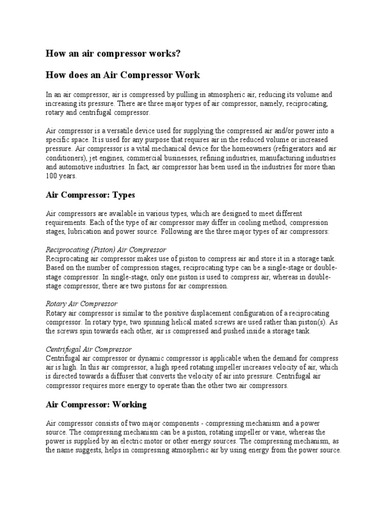 How Air Compressor Works | PDF | Energy Technology | Physical Quantities