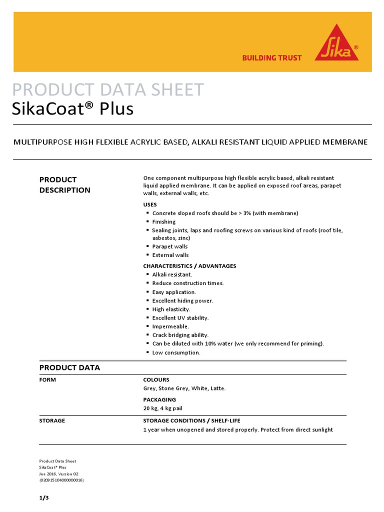 Sikacoat Plus Pds en | PDF | Roof | Materials