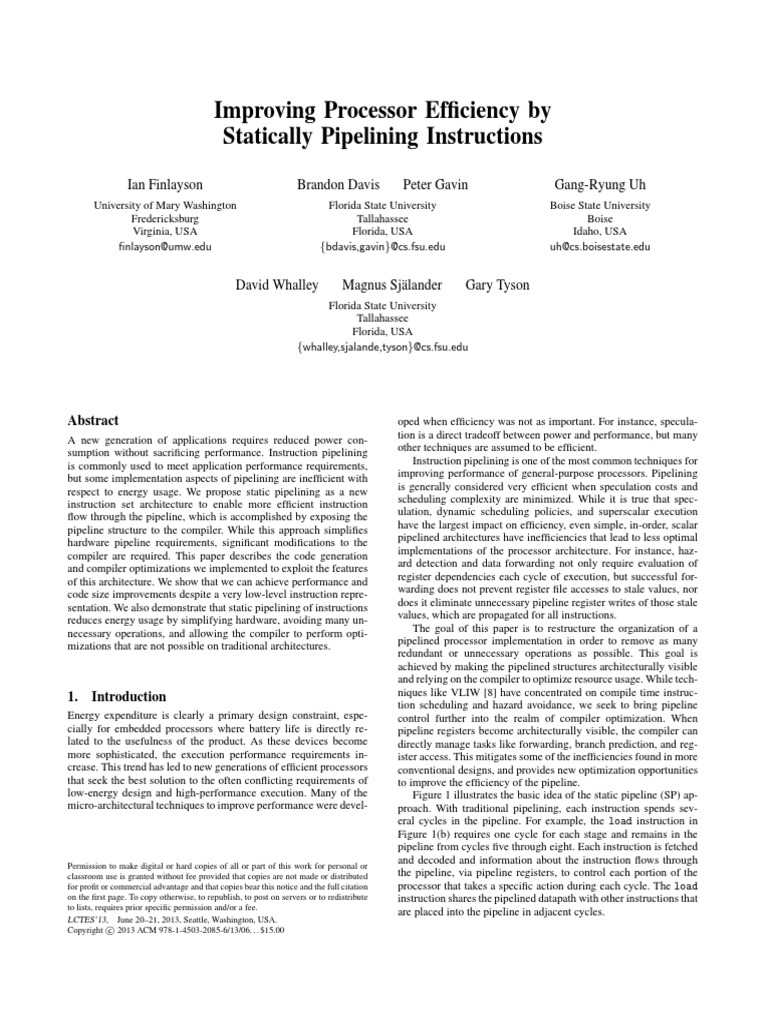 Improving Processor Efficiency by Statically Pipelining Instructions | PDF | Central Processing ...