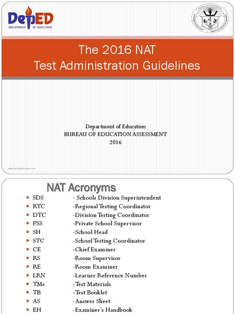2016 NAT Test Administration Guide | PDF | Test (Assessment) | Behavior ...