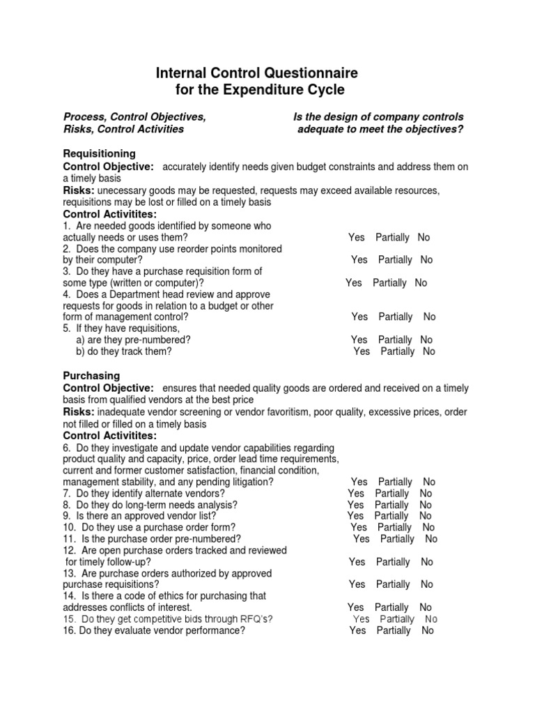Internal Controls Questionnaire | PDF | Cheque | Invoice