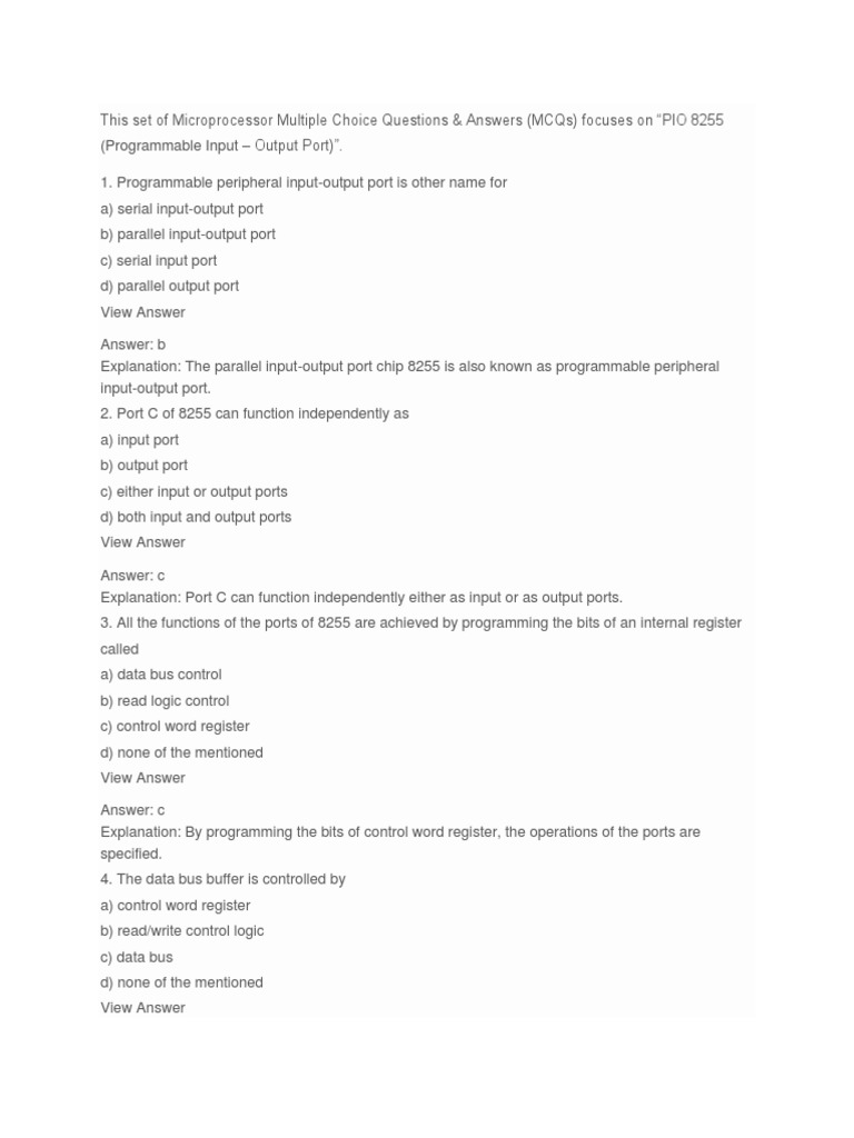 This Set of Microprocessor Multiple Choice Questions | PDF | Electronic Engineering | Office ...