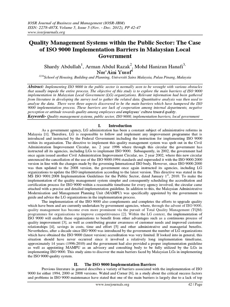 QMS in Public Sector | PDF | Iso 9000 | Cronbach's Alpha