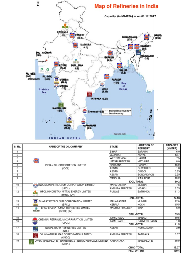 Map of Refineries in India: Capacities and Locations of Major Oil ...