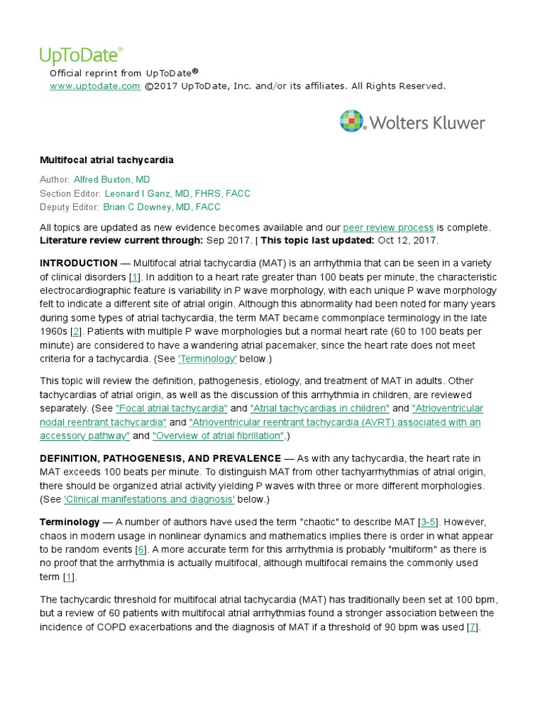 Multifocal Atrial Tachycardia - UpToDate | PDF | Heart Failure ...