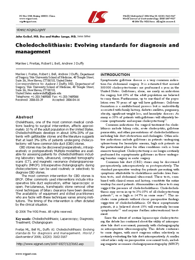 Choledocholithiasis: Evolving Standards For Diagnosis and Management ...