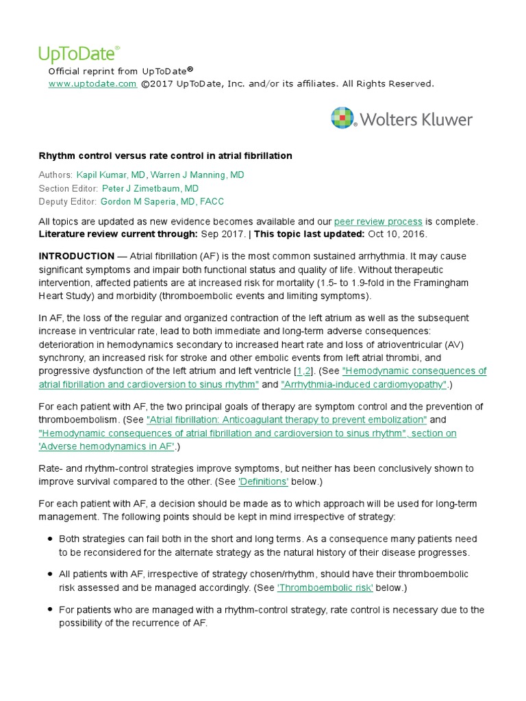 Rhythm Control Versus Rate Control in Atrial Fibrillation - UpTo | PDF ...