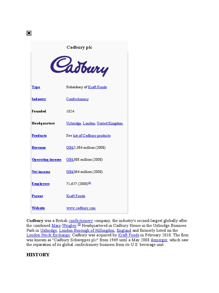 Cadbury PLC | PDF | Chocolate | Kraft Foods