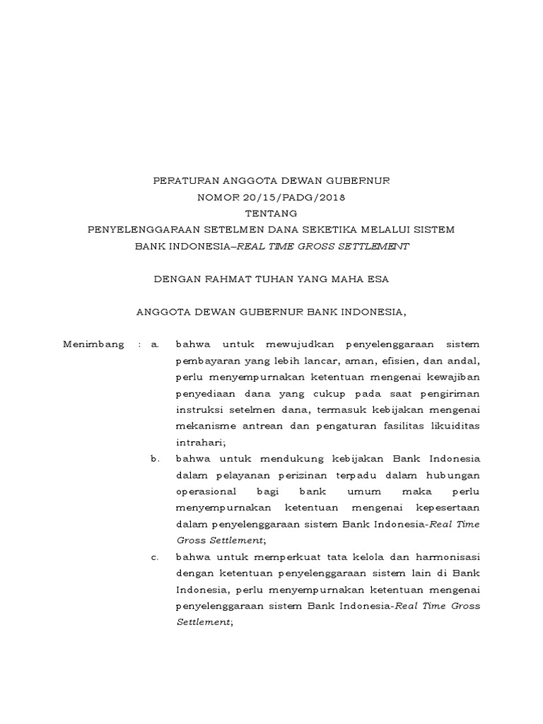 PADG - 201518 Setlement Seketika BI RTGS | PDF