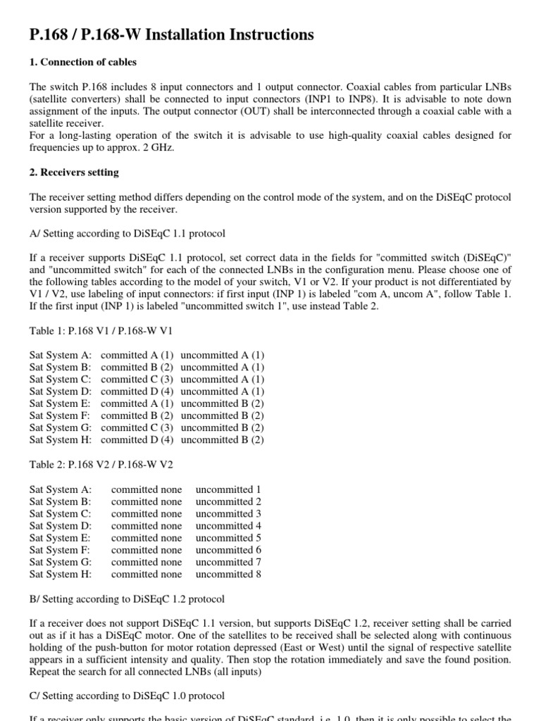 P.168 / P.168-W Installation Instructions: 1. Connection of Cables ...