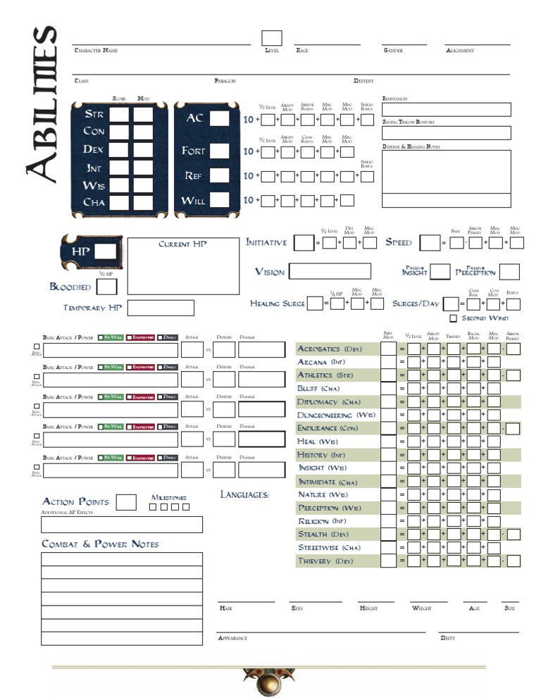 Character Sheet for RPG Gameplay | PDF | Gaming | Role Playing Games