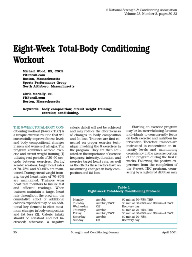 Eight-Week Total-Body Conditioning Workout | PDF | Physical Fitness ...